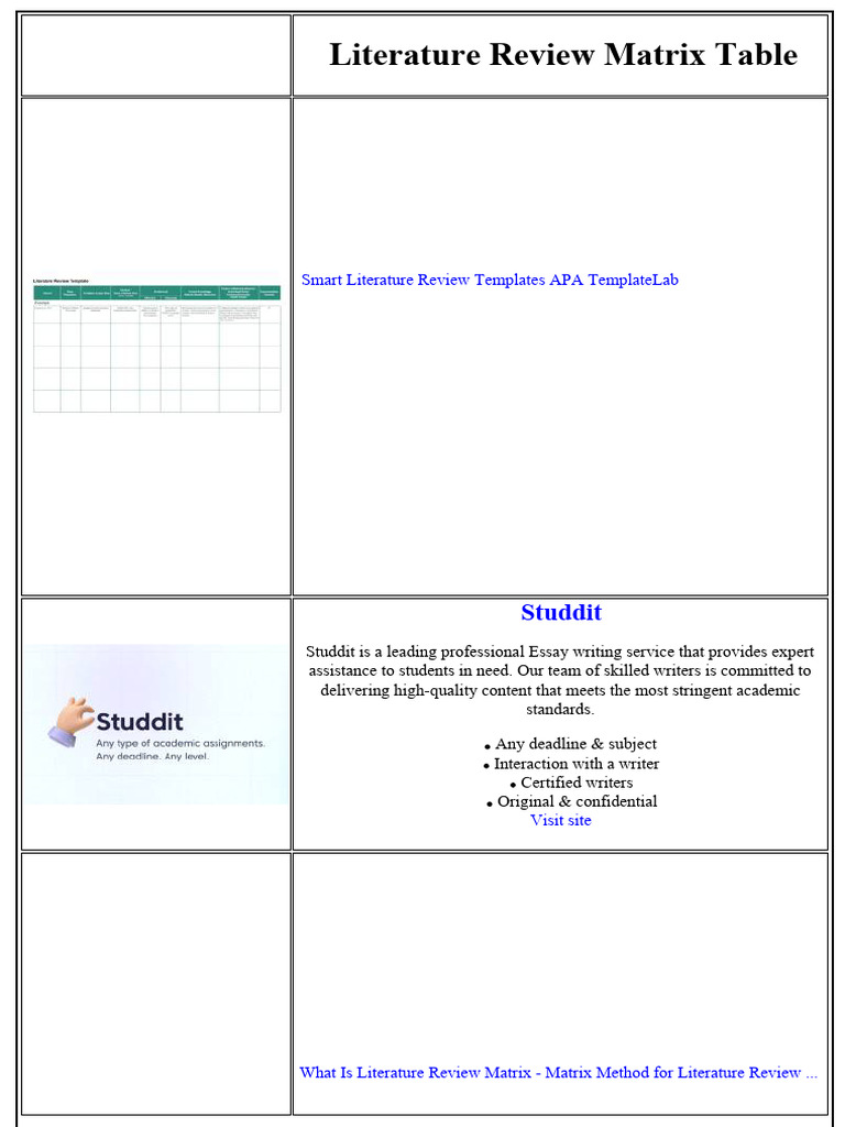 Literature Review Matrix Table | PDF | Systematic Review | Essays
