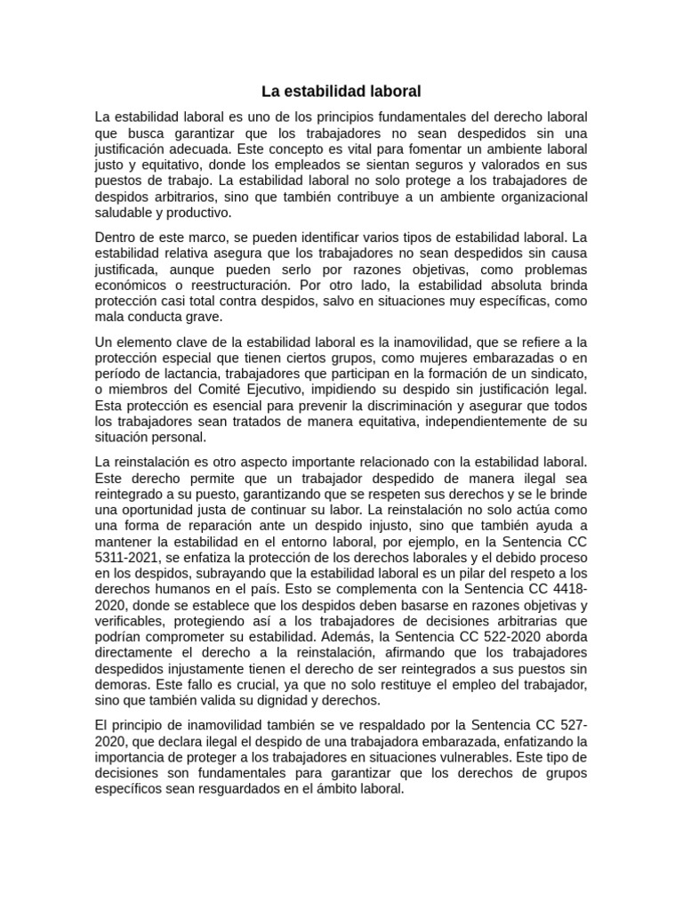 Importancia de la estabilidad laboral | PDF | Discriminación | Politica ...
