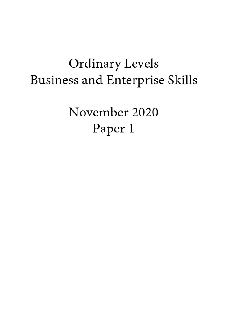 O-Levels Business and Enterprise Skills 2020 | PDF