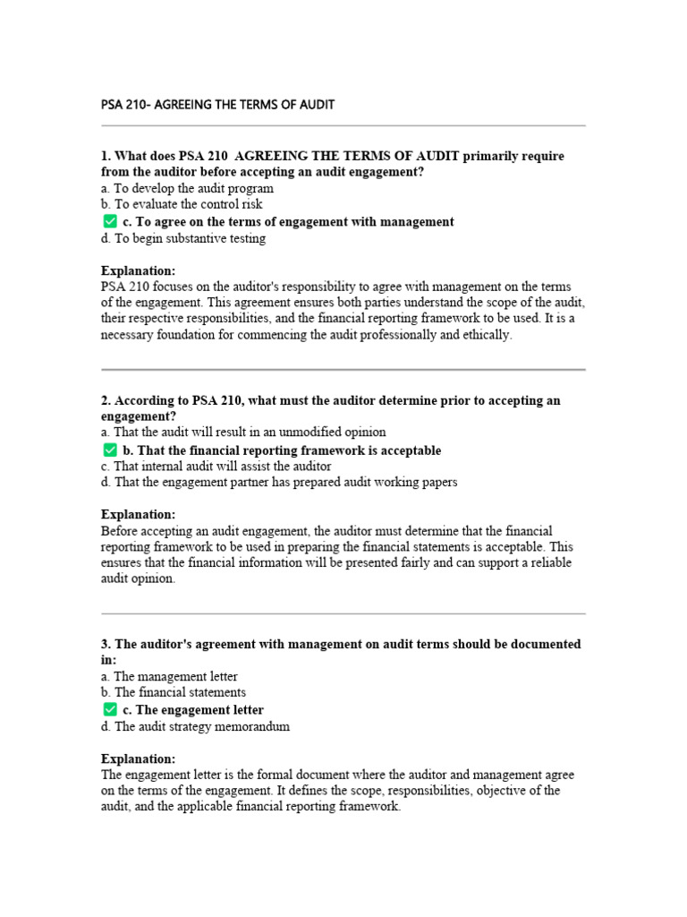 2 Auditing Theory Agreement Sample Quizzer | PDF | Audit | Internal Control