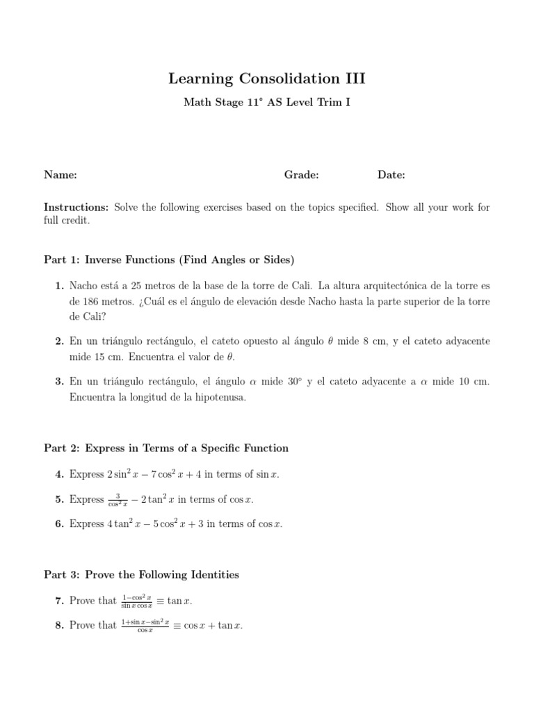 Learning Consolidation 3 Trigonometry | PDF