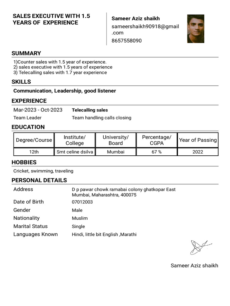 Resume Sameer Format1 | PDF