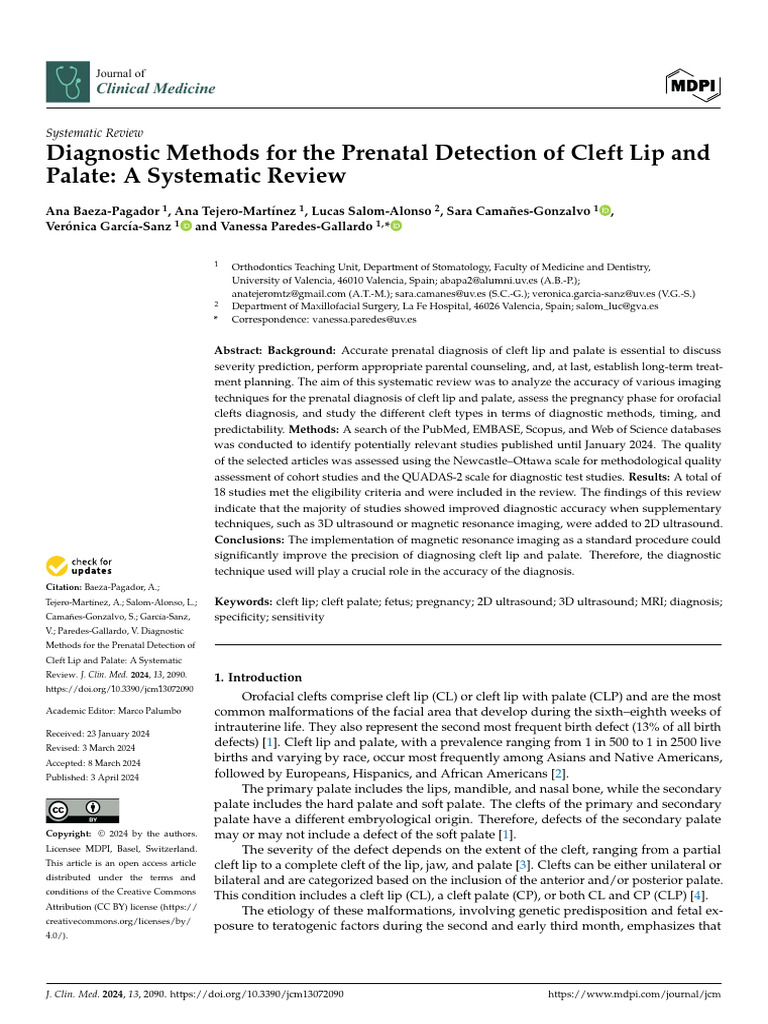 Diagnostic Methods For The Prenatal Detection of Cleft Lip and Palate ...