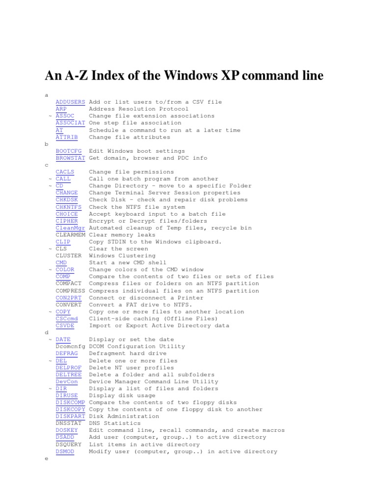 Windows XP Commands | Windows Registry | Computer File