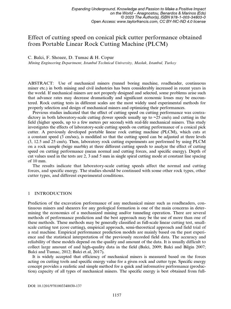 Effect of Cutting Speed On Conical Pick Cutter Per | PDF | Mining | Force