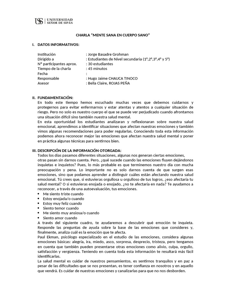 Salud Mental y Emocional en Jóvenes | PDF | Las emociones | Salud mental