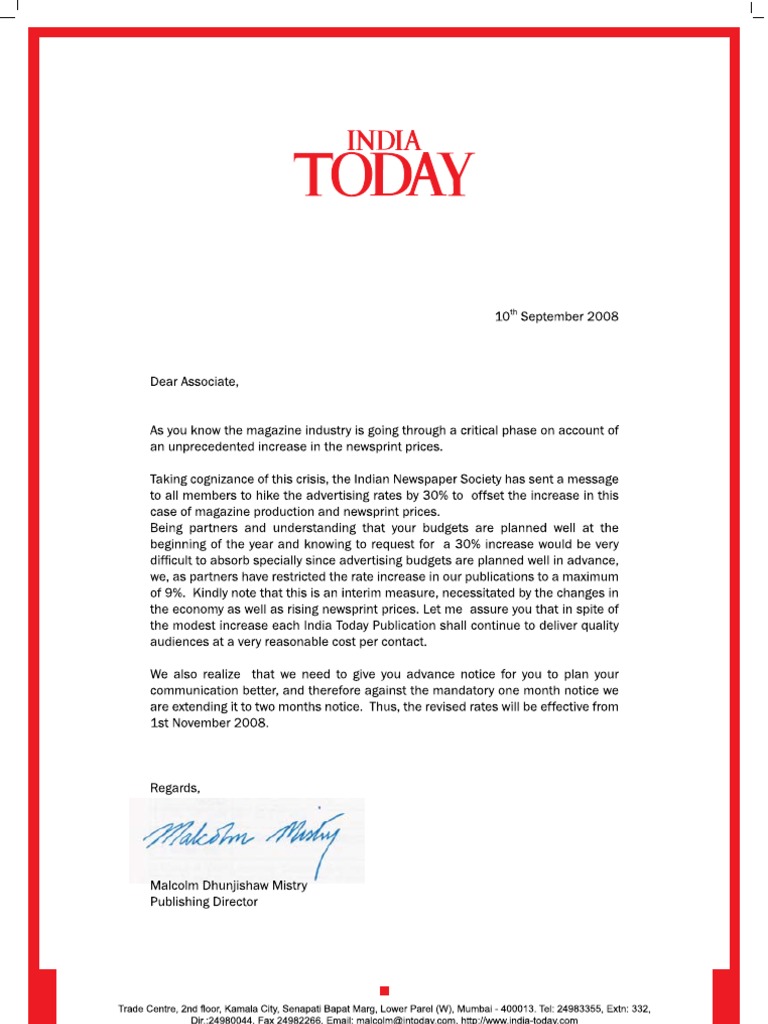 India Today Advertising Rate Card | PDF | Advertising | Fax