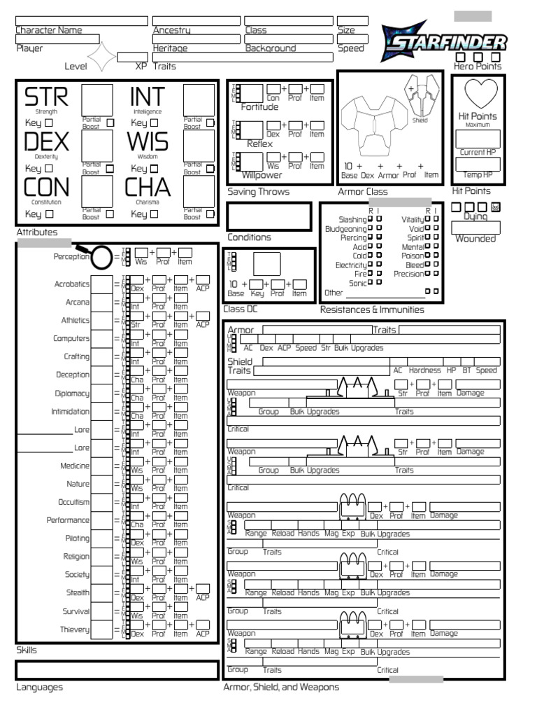 Starfinder 2e ShadowR Character Sheet Form Fillable v1a | PDF | Gaming ...