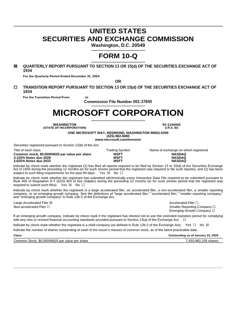 Microsoft 10-Q Q4 2024 Report | PDF | Fair Value | Derivative (Finance)