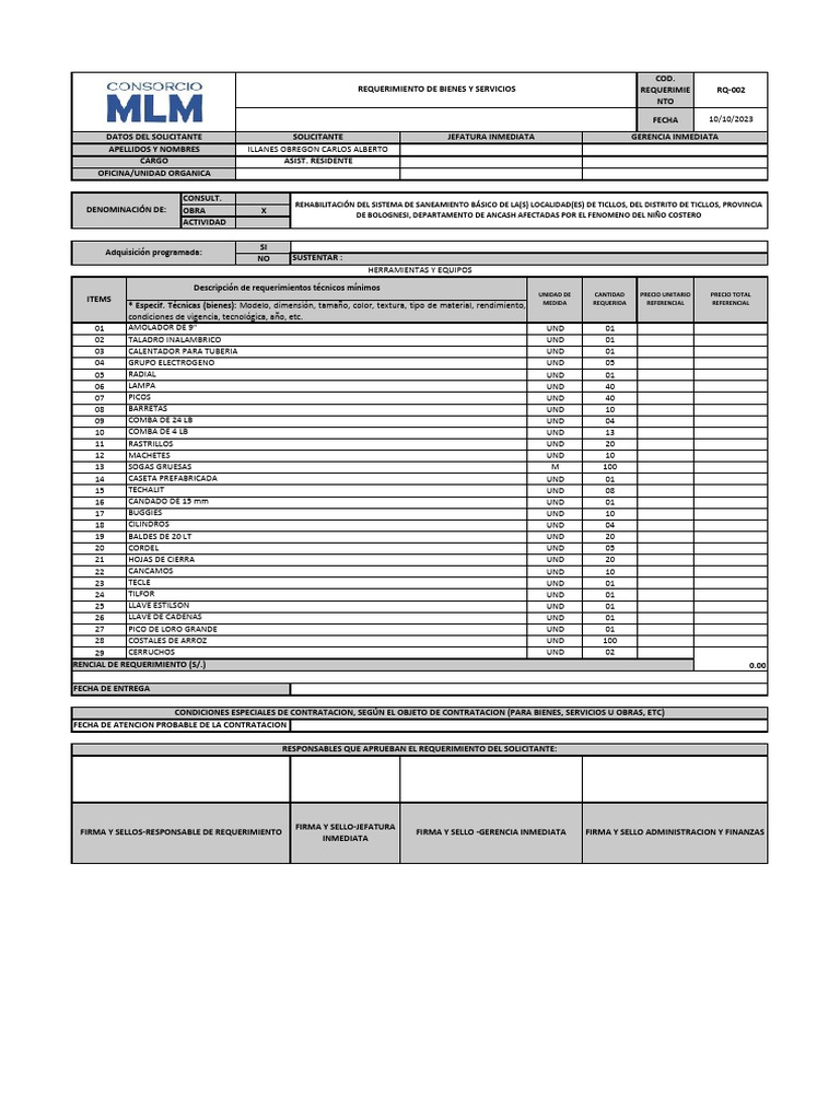 Hoja de Requerimiento 002 | PDF