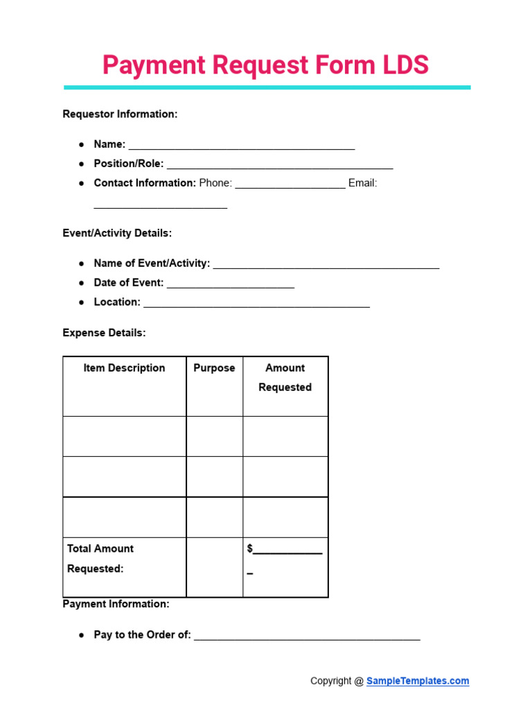 LDS Payment Request Form Template | PDF