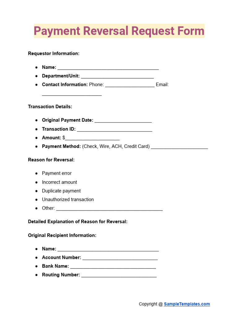 Payment Reversal Request Form | PDF