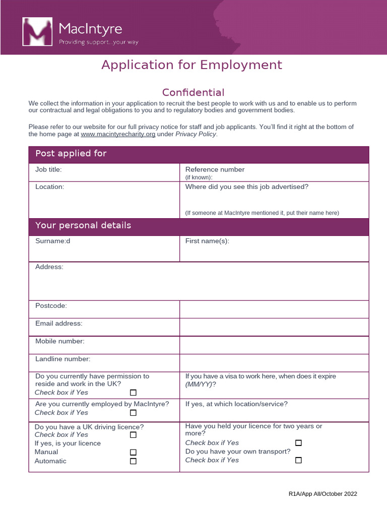 R1A MacIntyre Application Form Supporting Statement October 2022 | PDF ...