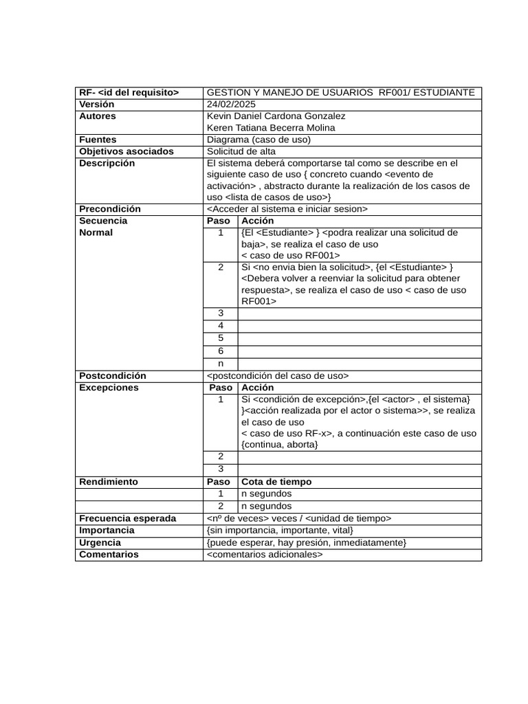 Plantilla Casos de Uso | PDF