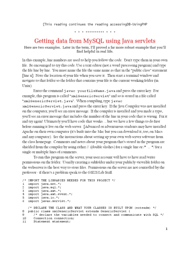 Getting Data From Mysql Using Java Servlets Pdf Information Technology Management Software