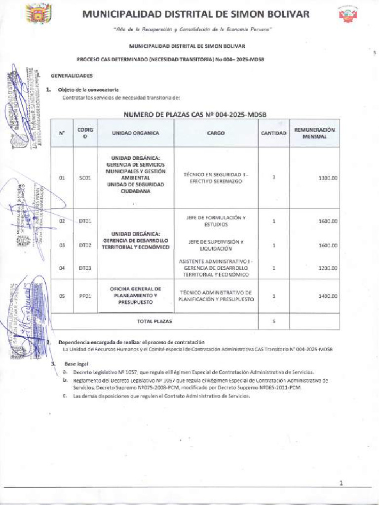 CONVOCATORIA CAS N° 004-2025_compressed | PDF | Presupuesto | Planificación