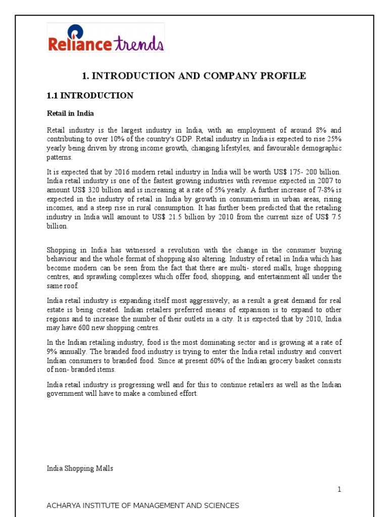 Introduction and Company Profile: Retail in India | PDF | Human ...