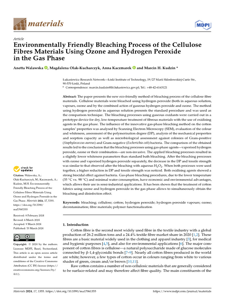 Eco-Friendly Cellulose Bleaching Process | PDF | Fibers | Ozone