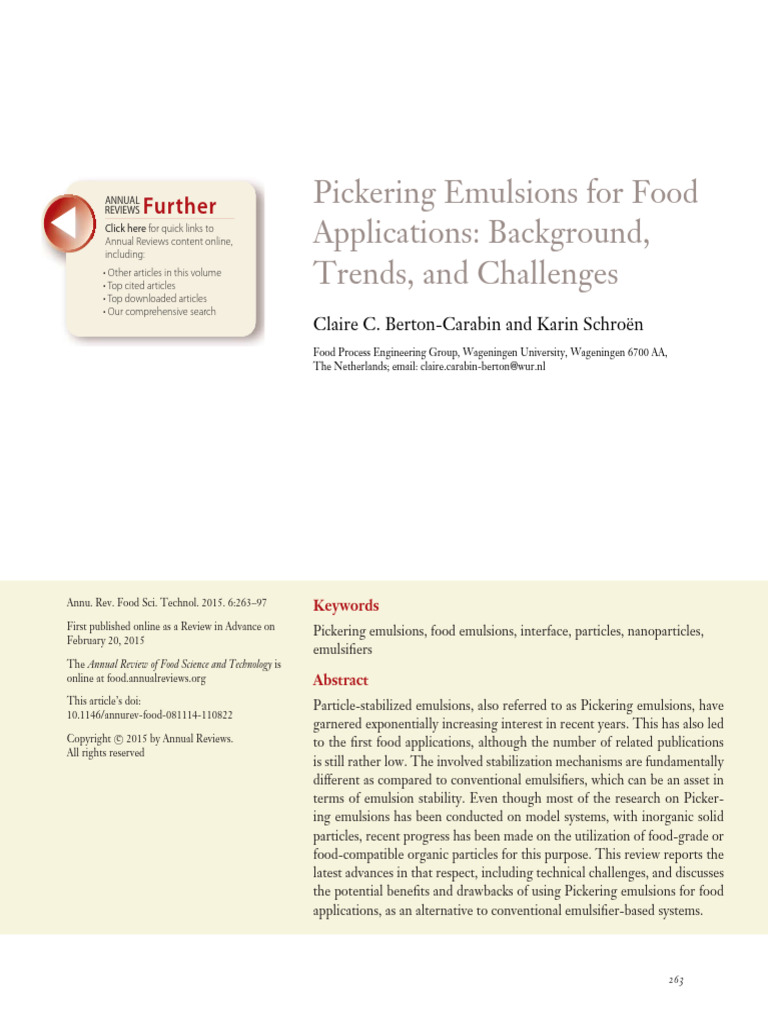 Pickering Emulsions in Food Science | PDF | Emulsion | Materials Science