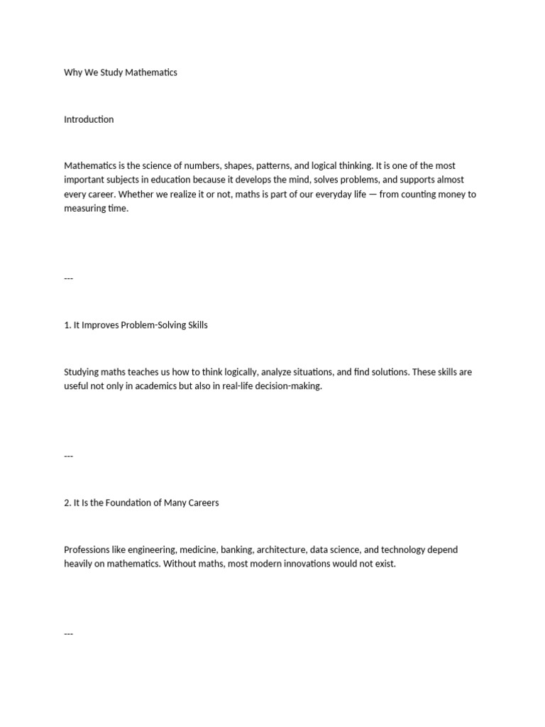 Importance of Studying Mathematics | PDF
