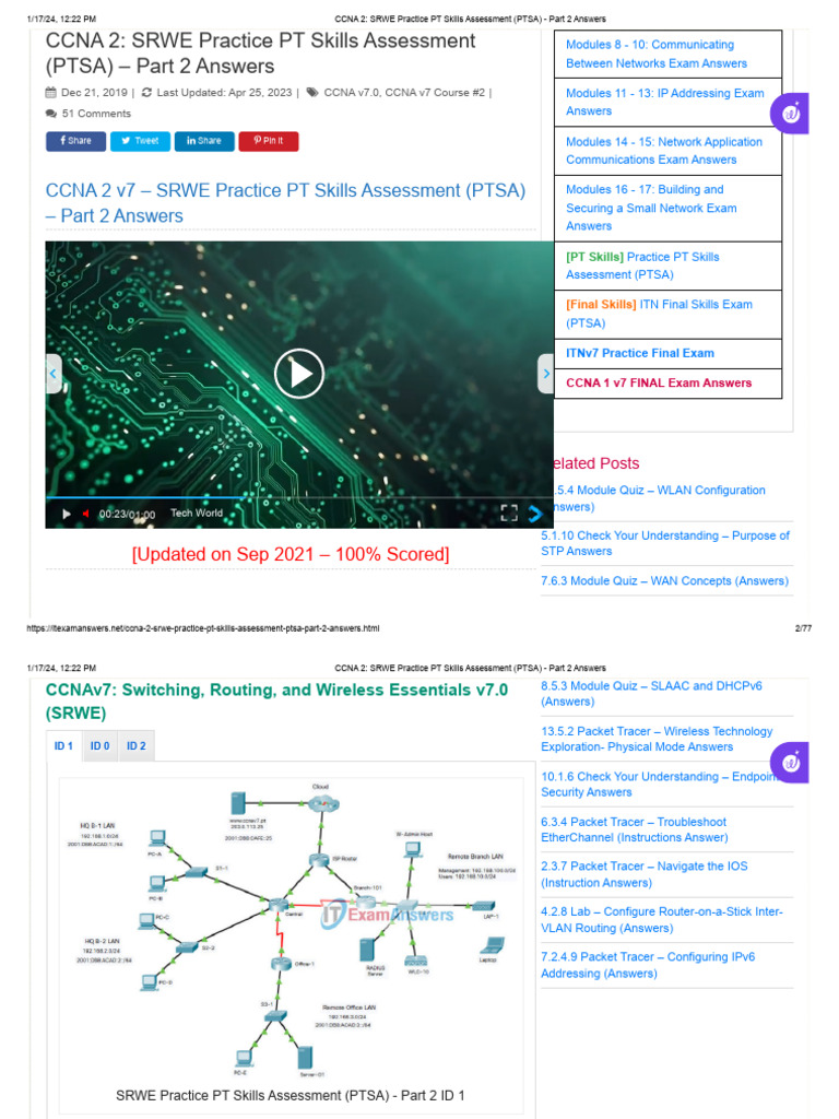 CCNA 2 - SRWE Practice PT Skills Assessment (PTSA) - Part 2 Answers | PDF | I Pv6 | Computer Network