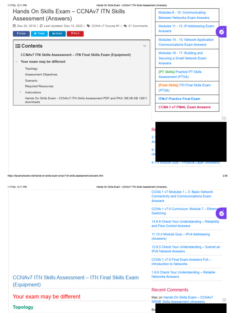 Hands On Skills Exam - CCNAv7 ITN Skills Assessment (Answers) | PDF | I ...
