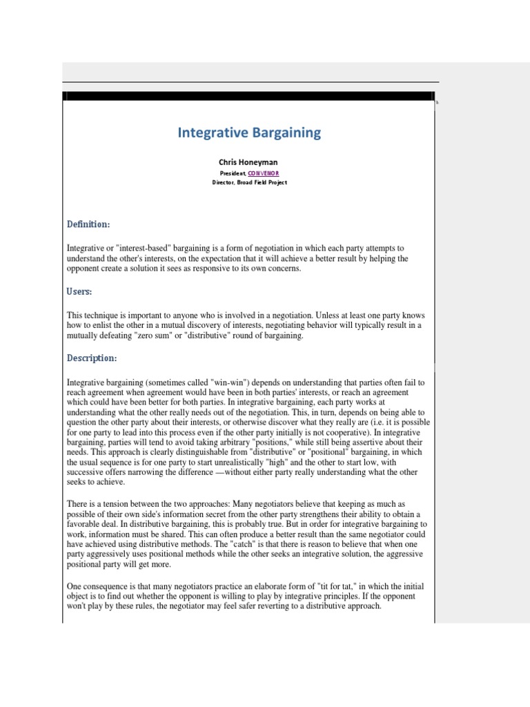 Distributive ND Integrative Bargaining | PDF | Bargaining | Negotiation