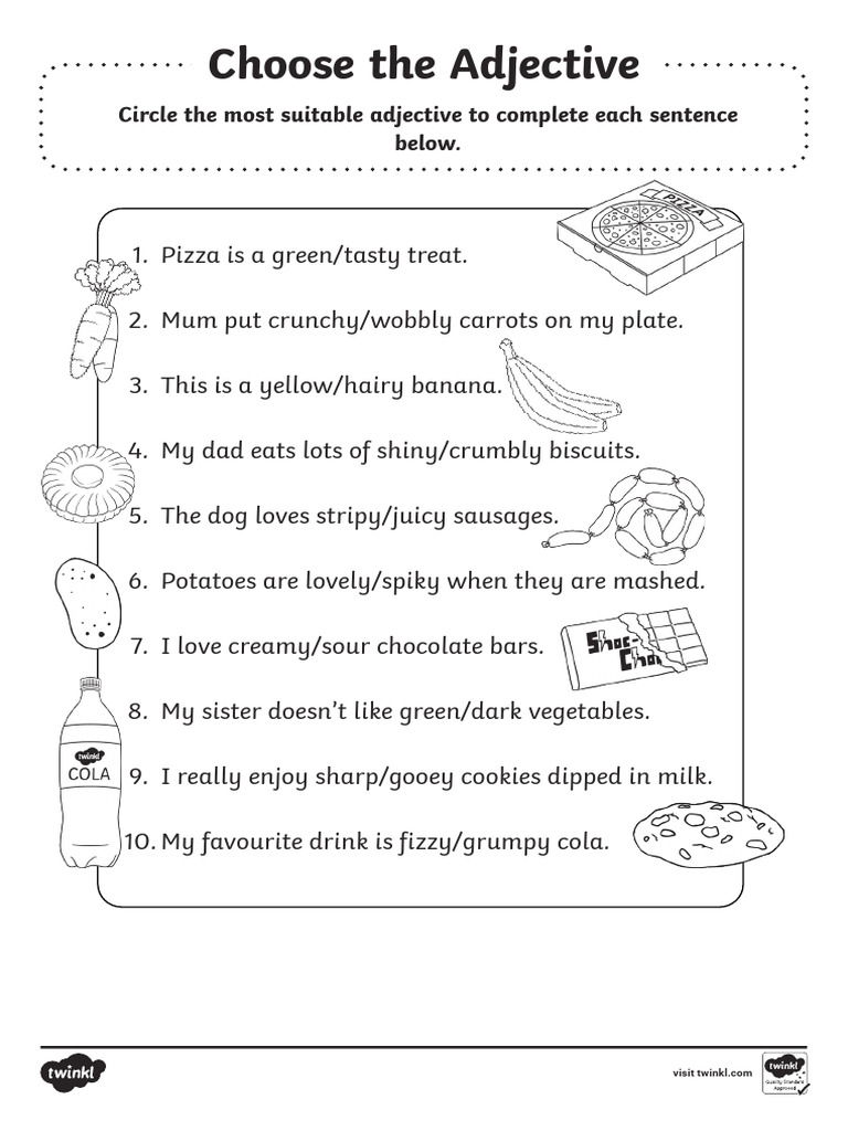 T e 1669286587 Choose The Food Adjective Activity Ver 1 | PDF