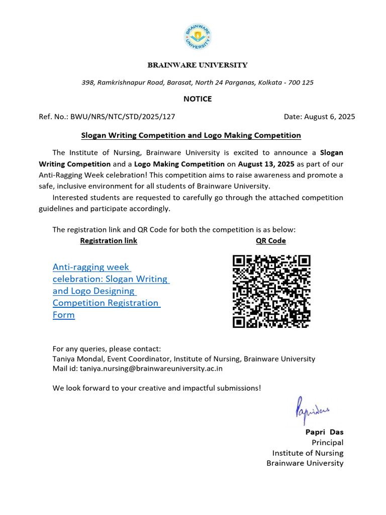 Student Notice 2025-08-06 Slogan &Amp; Logo Competition (Anti Ragging ...