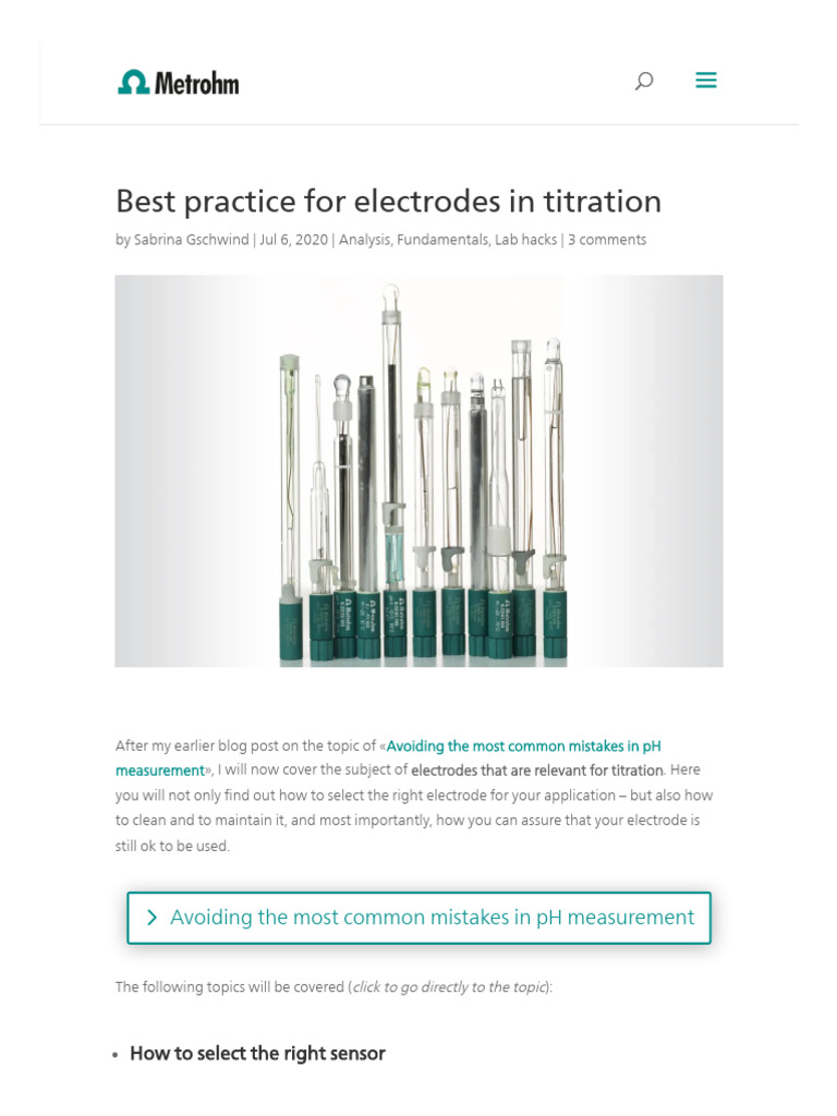 Best practice for electrodes in titration _ Metrohm Blog | PDF ...
