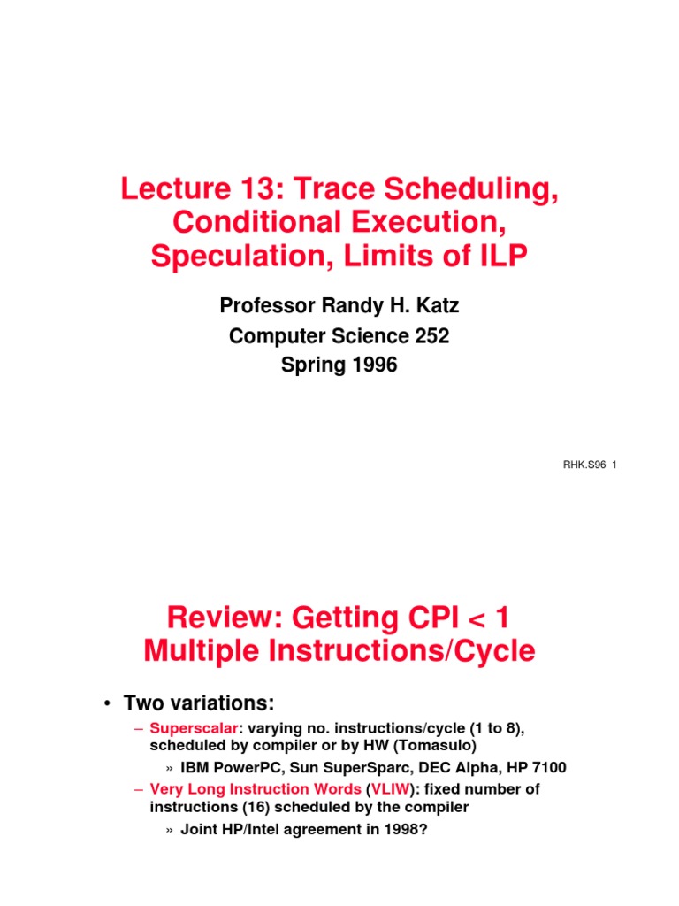 Lecture 13 Trace Scheduling Conditional Execution Speculation