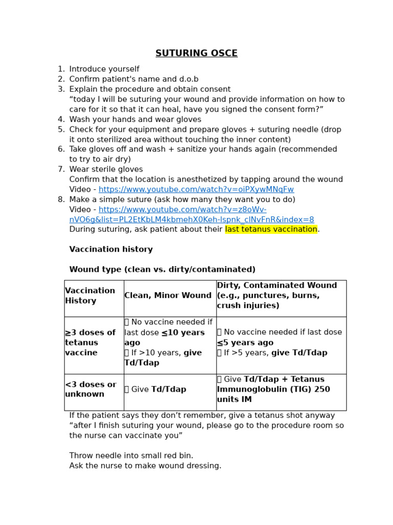 Suturing Osce | PDF | Wound | Vaccination