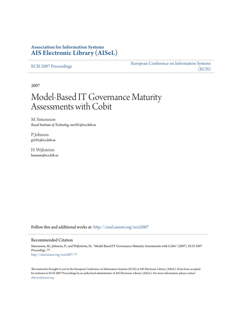 Model-Based IT Governance Maturity Assessments With Cobit | PDF ...