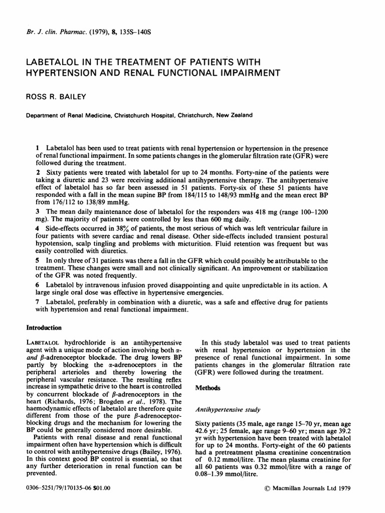 BR J Clin Pharmacol - April 1979 - Bailey - Labetalol in The Treatment ...