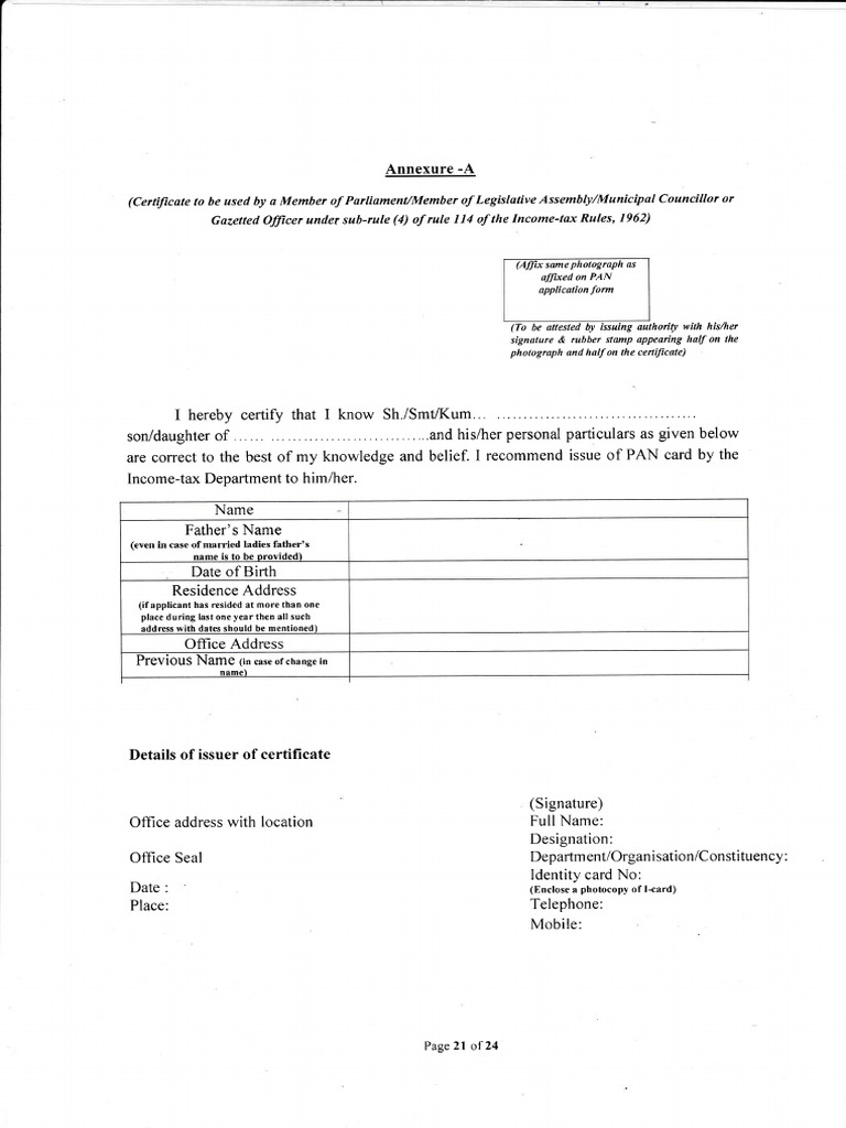Annexure-A (Pan Verification Form) | PDF