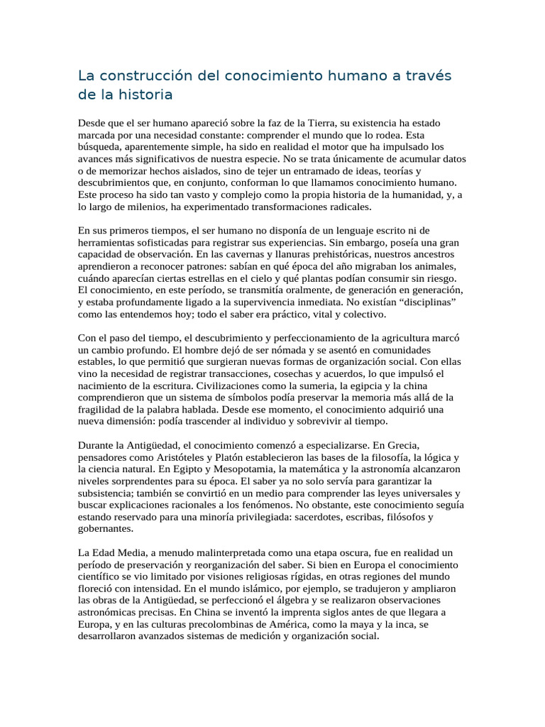 Evolución del Conocimiento Humano | PDF | Conocimiento | Humano