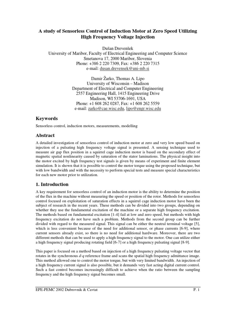 A Study of Sensor Less Control of Induction Motor at Zero Speed ...
