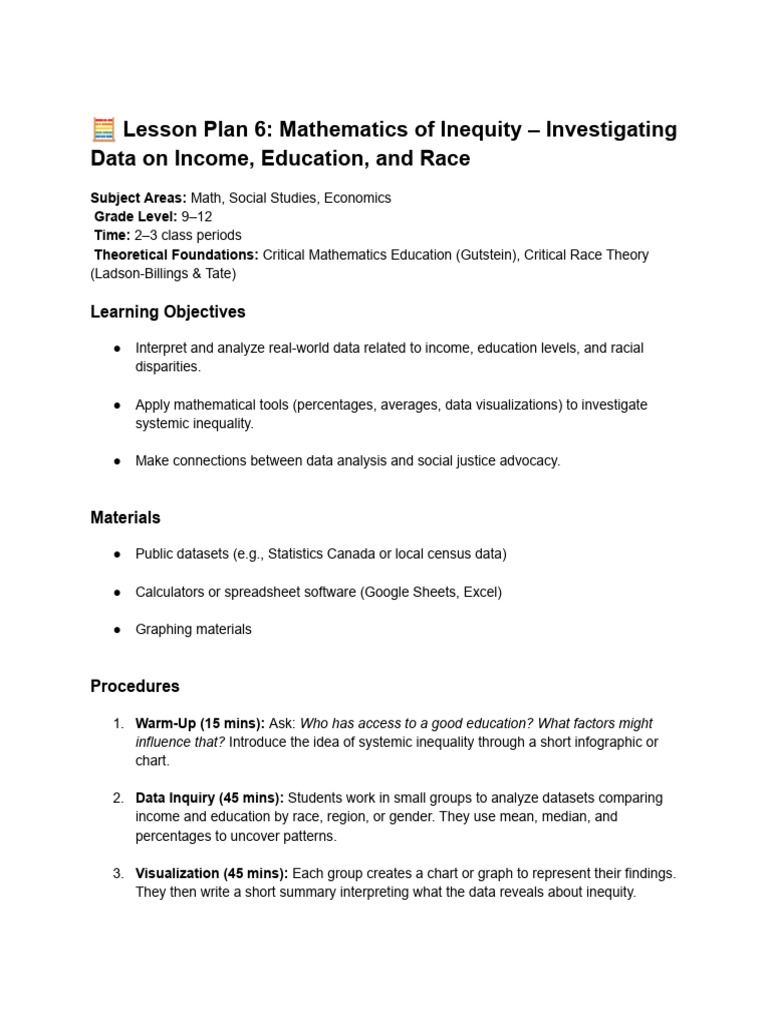 ? Lesson Plan 6 - Mathematics of Inequity - Investigating Data On ...