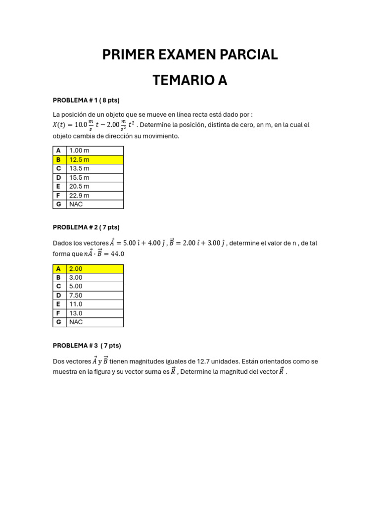 Clave 1er Examen Parcial Temario A | PDF | Ingeniería mecánica | Cantidades fisicas