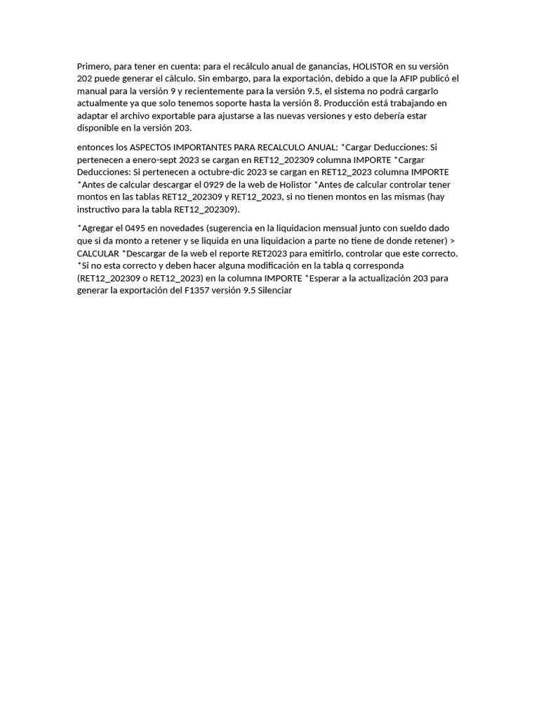 Recalculo Anual en Holistor 2023 | PDF