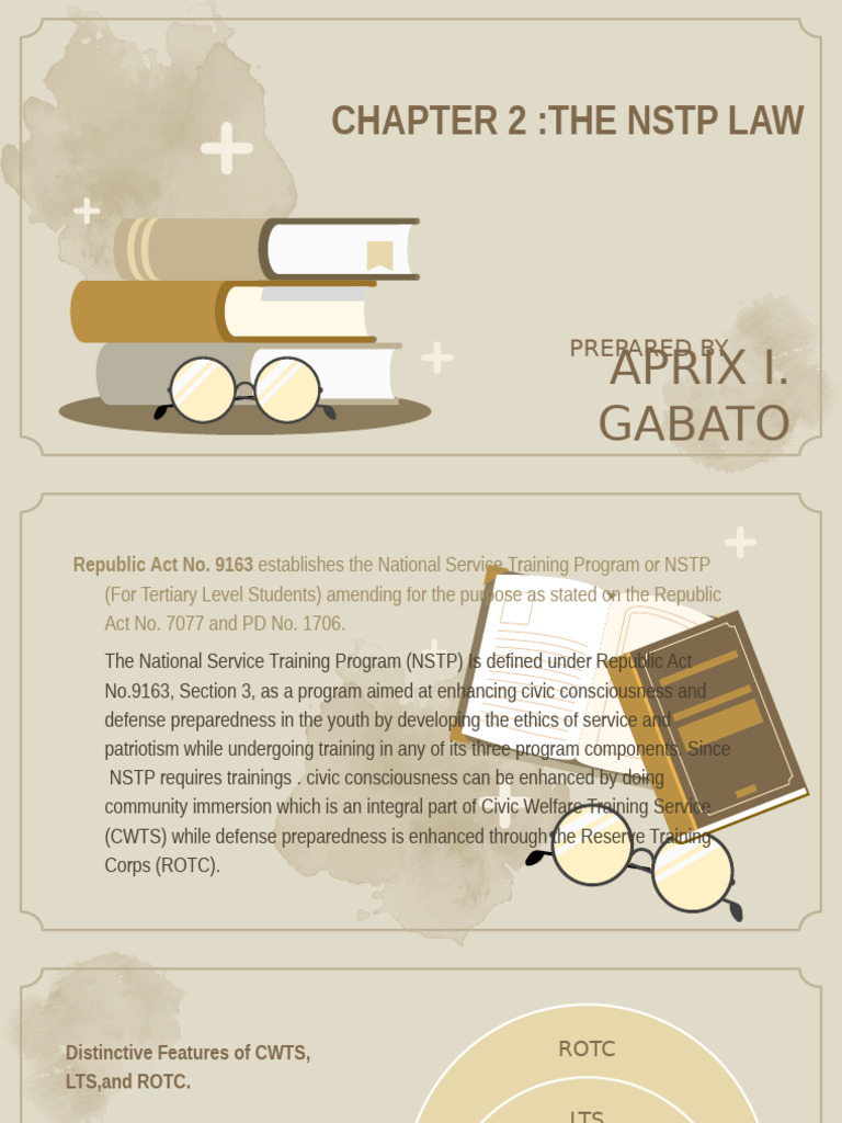 Chapter 2:the NSTP Law: Aprix I. Gabato | PDF | Reserve Officers' Training Corps
