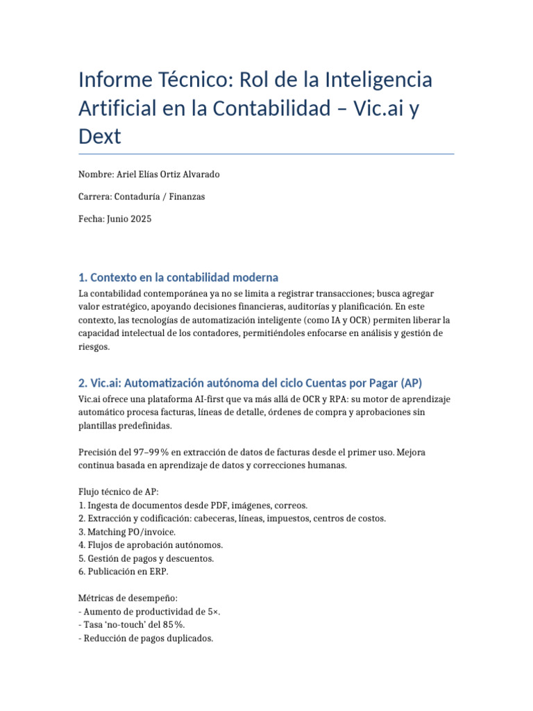 Informe IA Contabilidad Vicai Dext | PDF | Contabilidad | Inteligencia ...