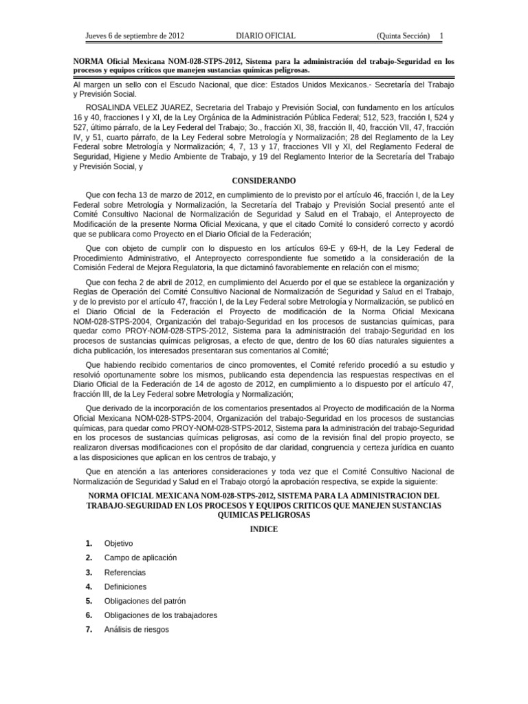 Nom 028 STPS 2012 | PDF | Petroquímico | Seguridad y salud ocupacional