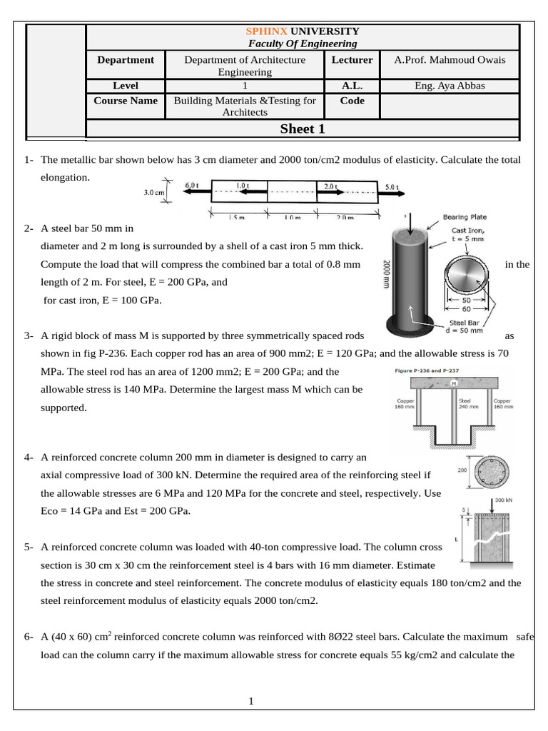 Sheet 1 | PDF | Young's Modulus | Stress (Mechanics)