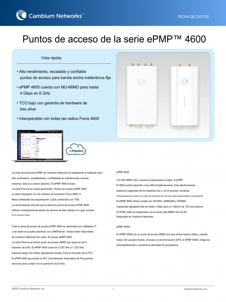 Cambium Networks Data Sheet EPMP 4600 Series AP | PDF | Internet ...