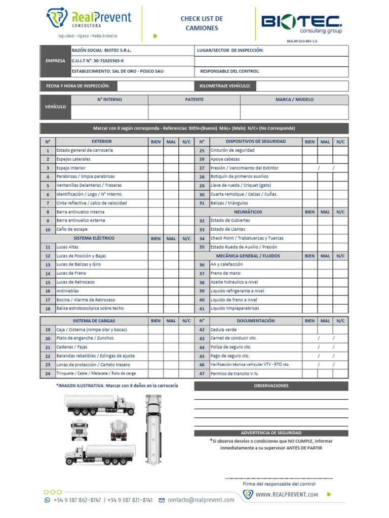 Check List de Inspección de Camiones | PDF | Carros deportivos ...