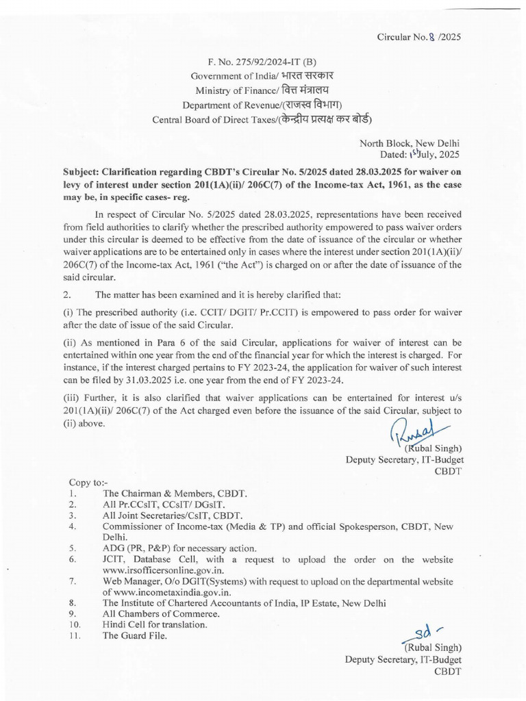 Clarification on Circular 8/2025 Waivers | PDF