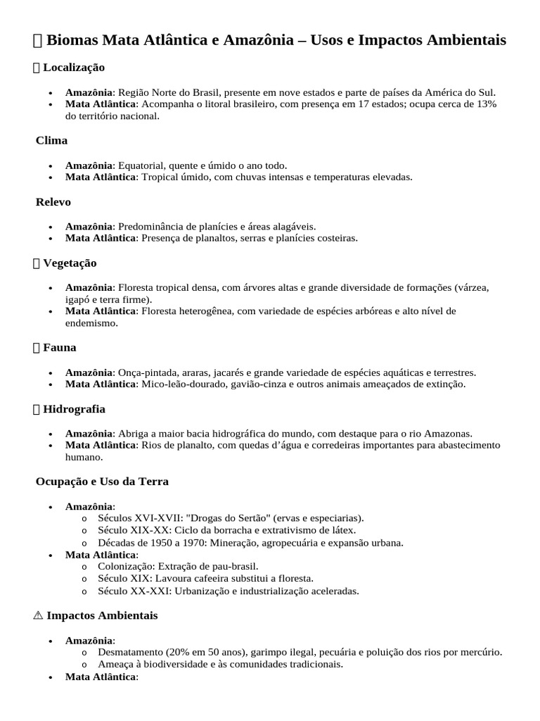 Biomas Mata Atlântica e Amazônia - 7s - Trabalho - Resumo | PDF ...