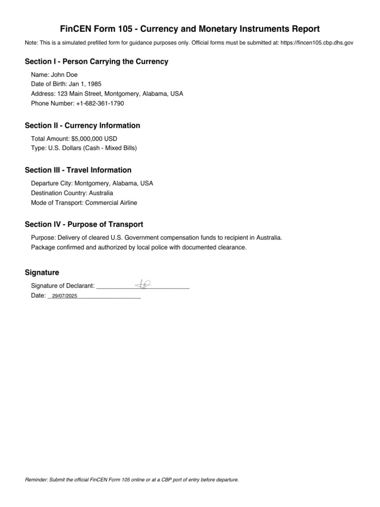 FinCEN Form 105 Prefilled | PDF