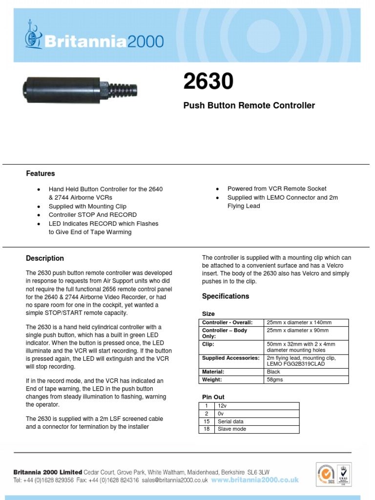 2630 Push Button Remote Controller Datasheet | PDF | Technology & Engineering